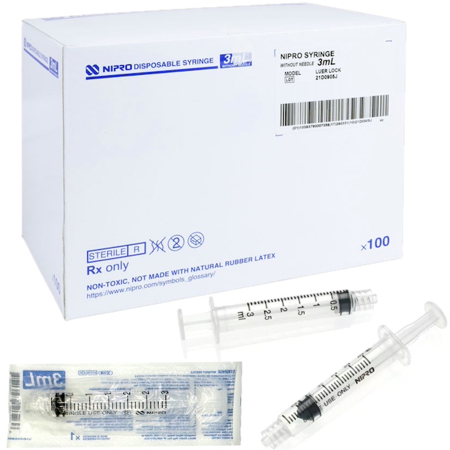 Jeringas de plástico 3 ml sin aguja. Caja con 100 piezas. NIPRO | WEB | REGALCOM